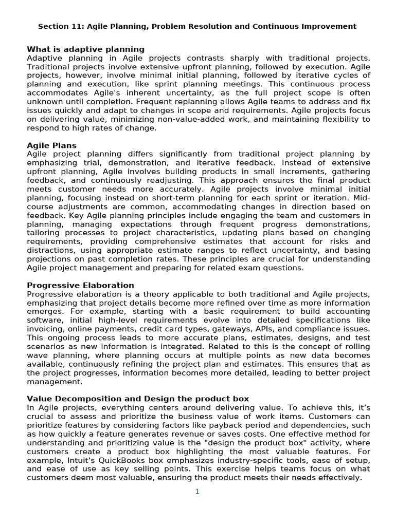 Section 11 Agile Planning, Problem Resolution and Continuous ...