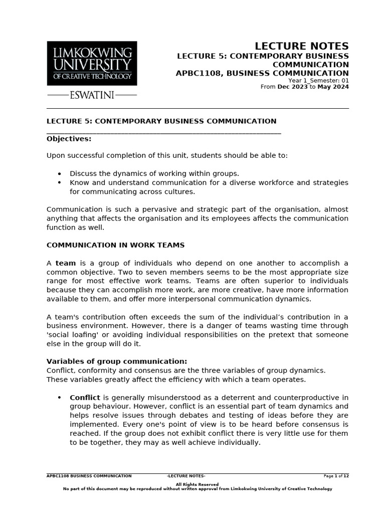 Apbc1111 Lecture 5 - Contemporary Business Communication | PDF ...