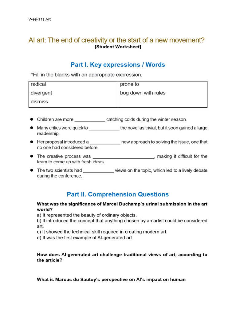 W11) Art Worksheet Ss | PDF