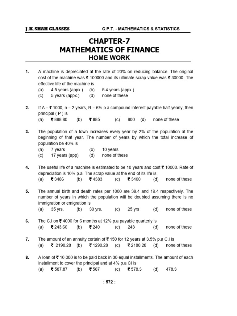 Mathematics of Finance Practice | PDF | Interest | Compound Interest