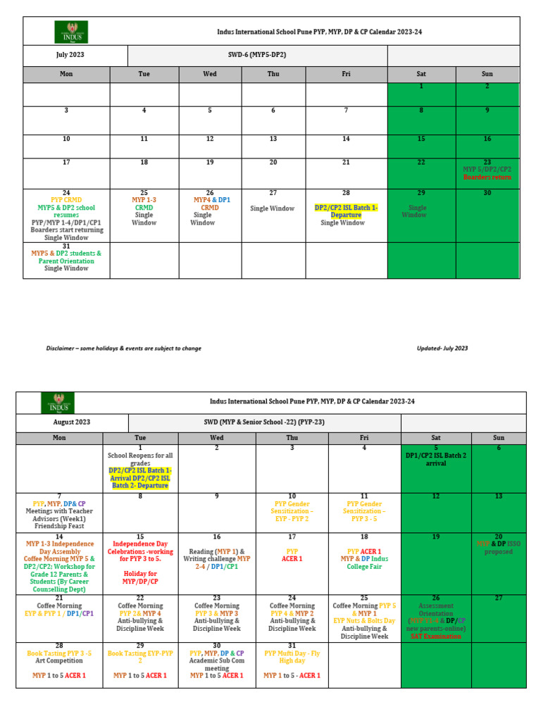 IISP Whole School Calendar For Parents | PDF | Observances | Festival