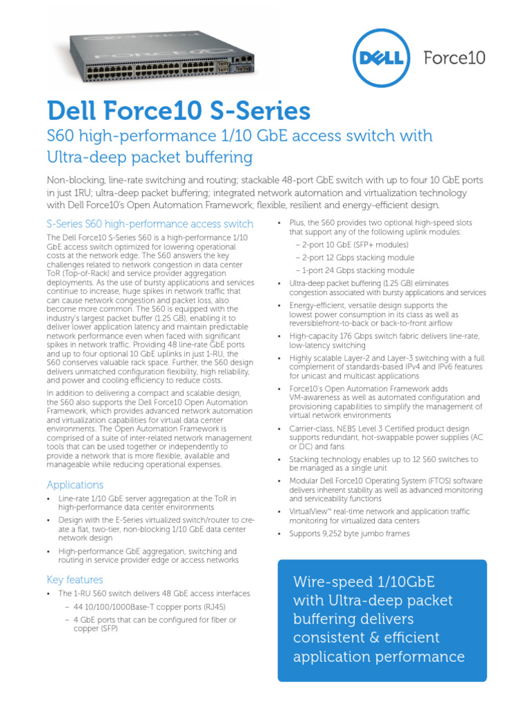 ESG Dell Force10 S60 Spec Sheet | PDF | Computer Network | I Pv6
