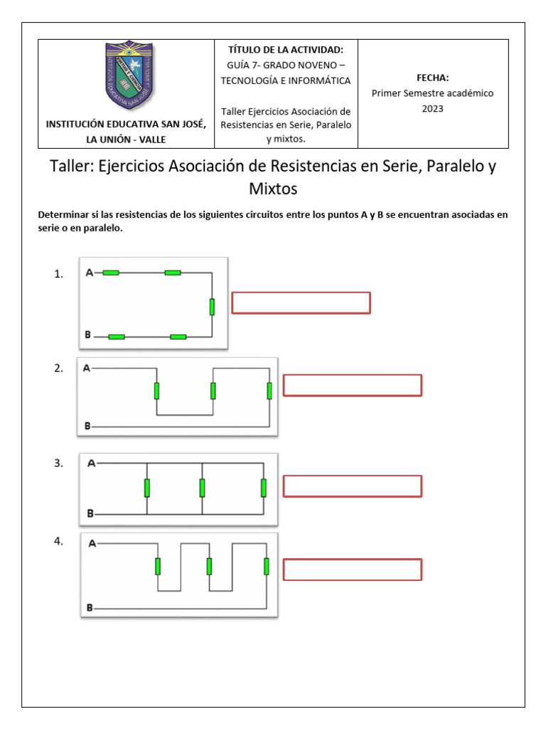 Guia 7 Taller Ejercicios Circuitos Serie Paralelo y Mixtos | PDF