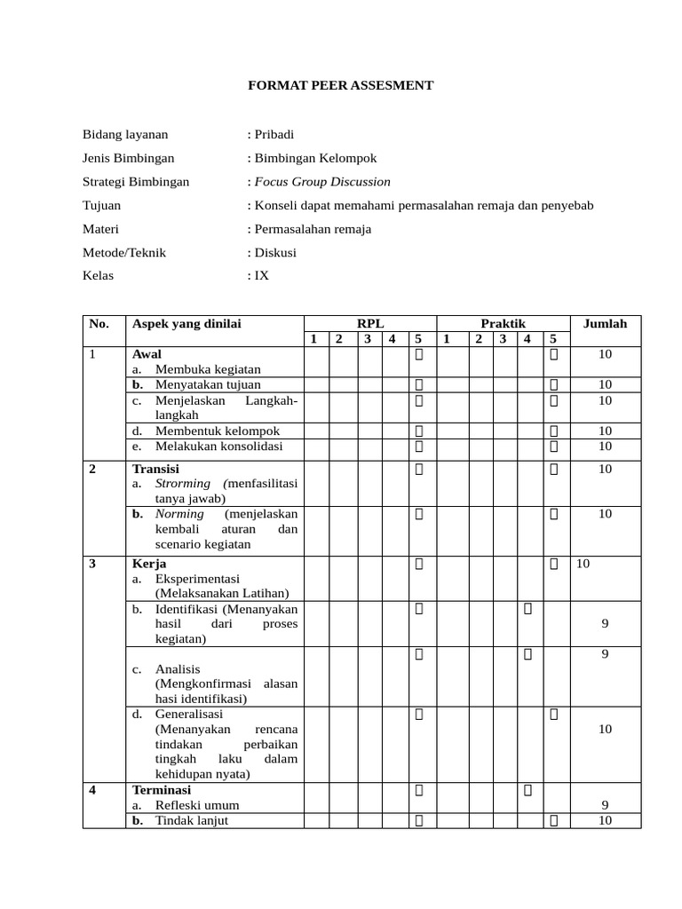 FORMAT PEER ASSESMENT- CICAH PURWATI | PDF