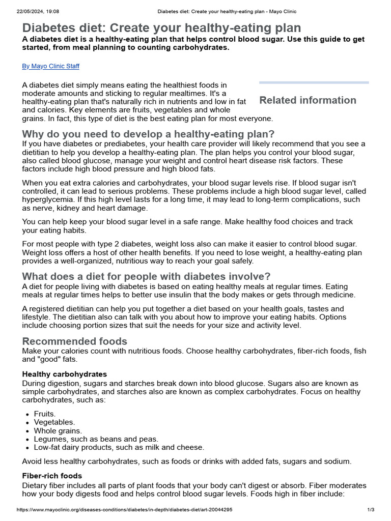 Diabetes diet_ Create your healthy-eating plan - Mayo Clinic | PDF ...