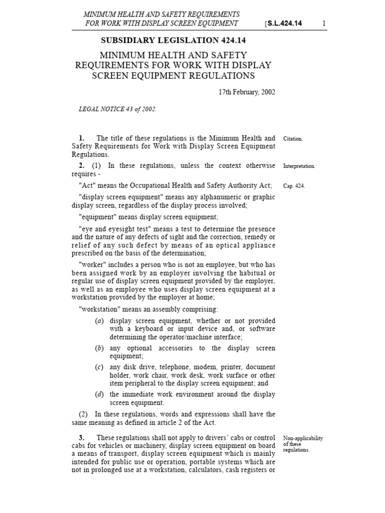 Subsidiary Legislation 424.14minimum Health and Safety Requirements For ...