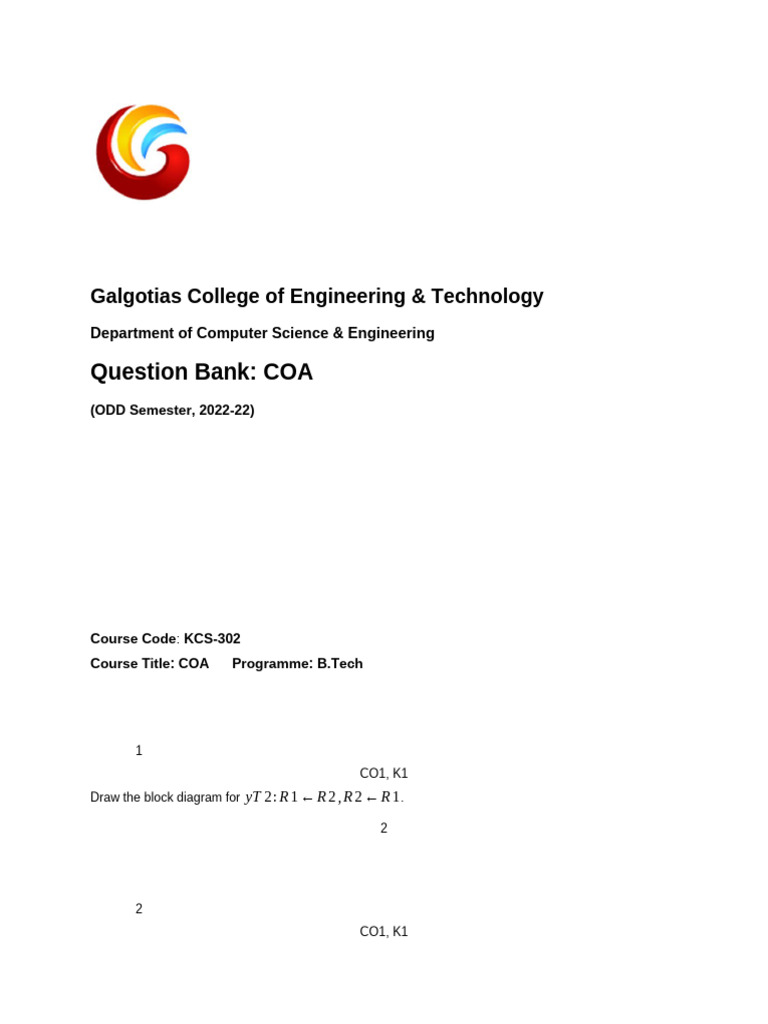 COA_Question_Bank[1] | PDF | Input/Output | Central Processing Unit