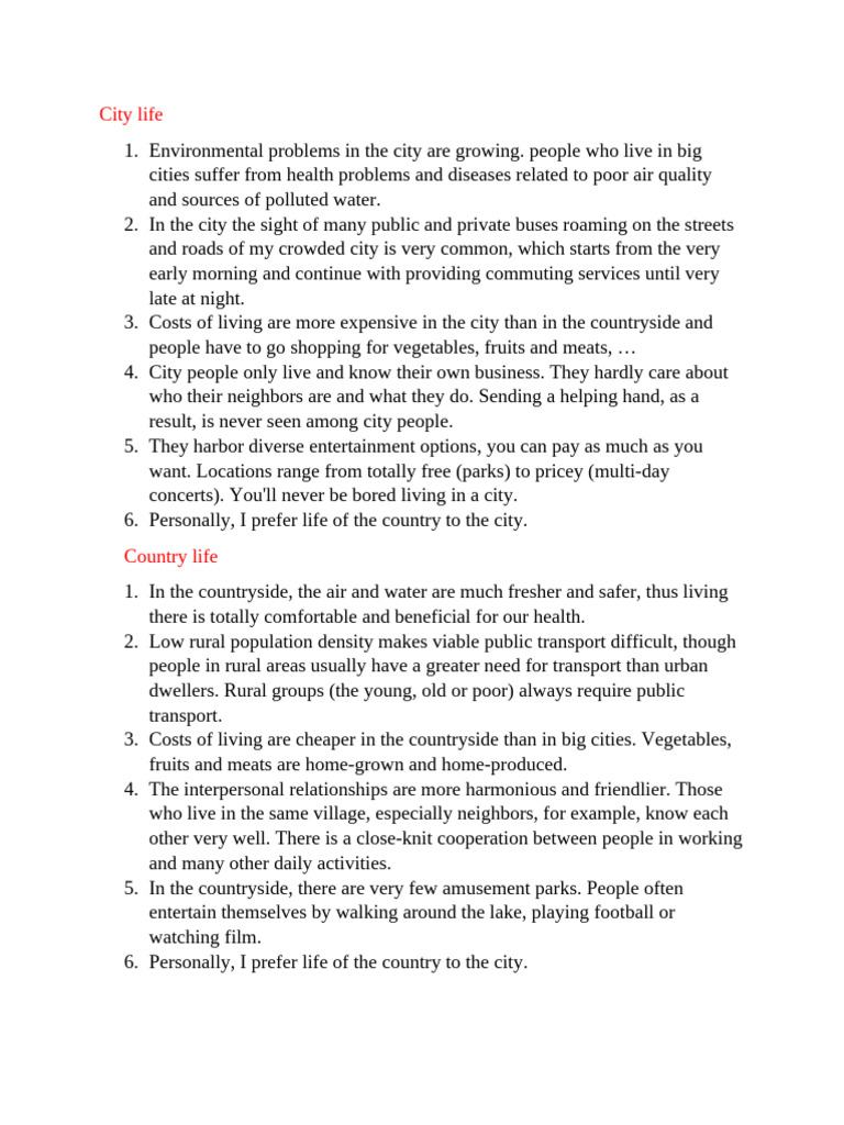 City vs. Country Life: A Comparative Analysis | PDF