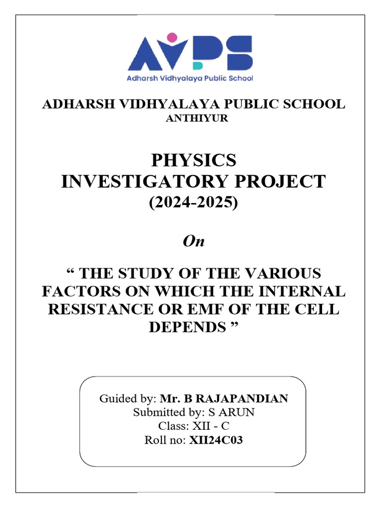 S ARUN PHY PROJECT 2024-2025 | PDF | Electrical Resistance And Conductance | Voltage