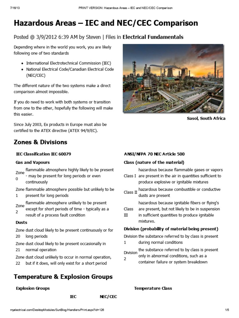 Hazardous Areas - IEC and NEC/CEC Comparison: Posted at 3/9/2012 6:39 ...
