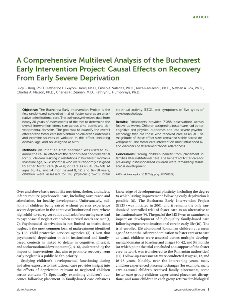 A Comprehensive Multilevel Analysis of the Bucharest Early Intervention ...