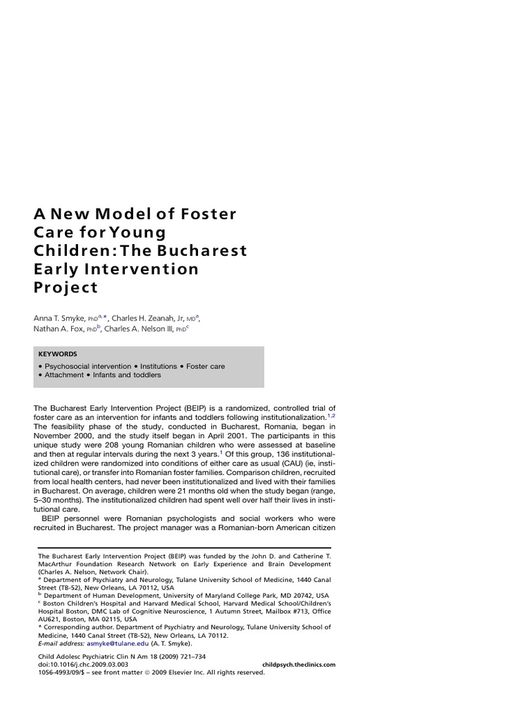 A New Model of Foster Care For Young Children - The Bucharest Early ...