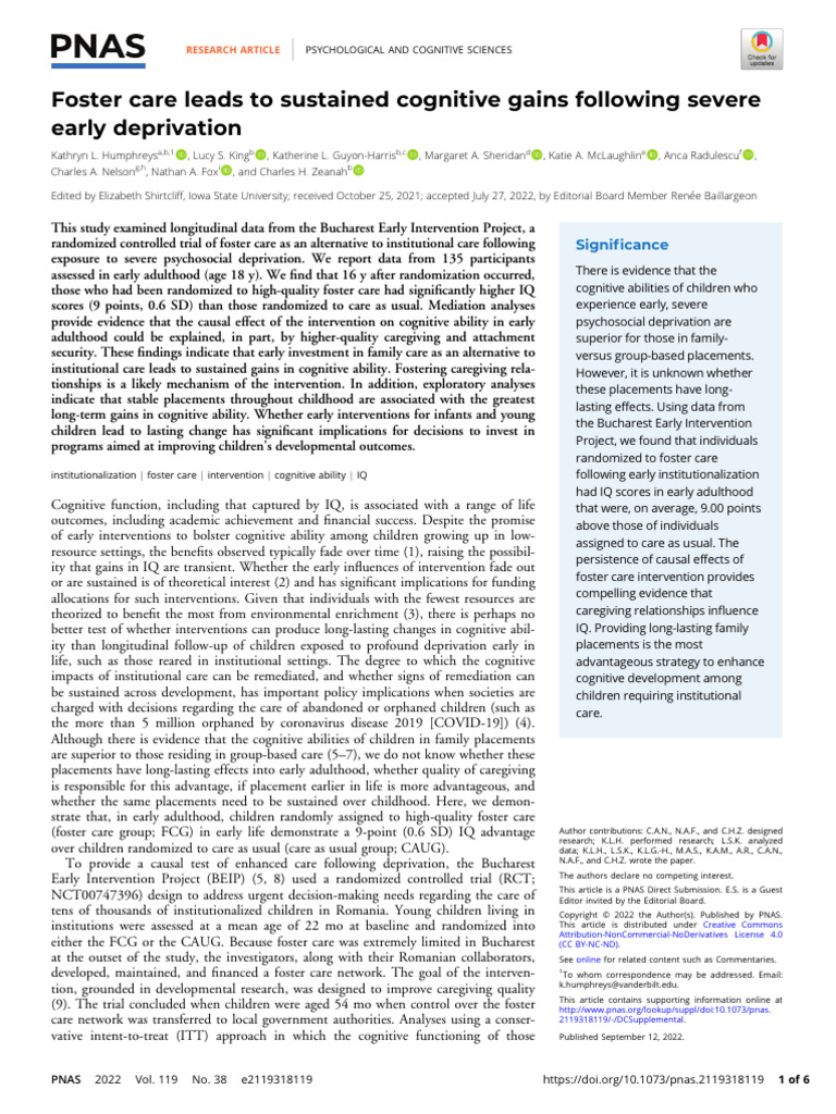 Acolhimento Familiar - Foster Care Leads To Sustained Cognitive Gains ...