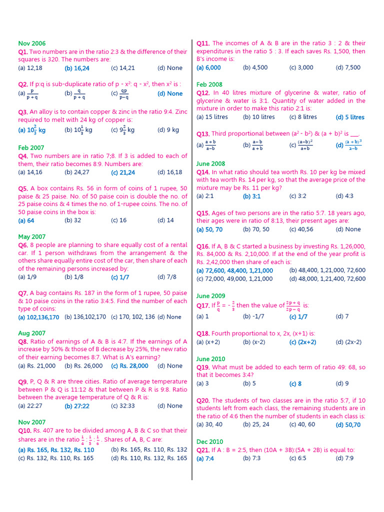 Chapter 1 Ratio and Proportion | PDF | Ratio
