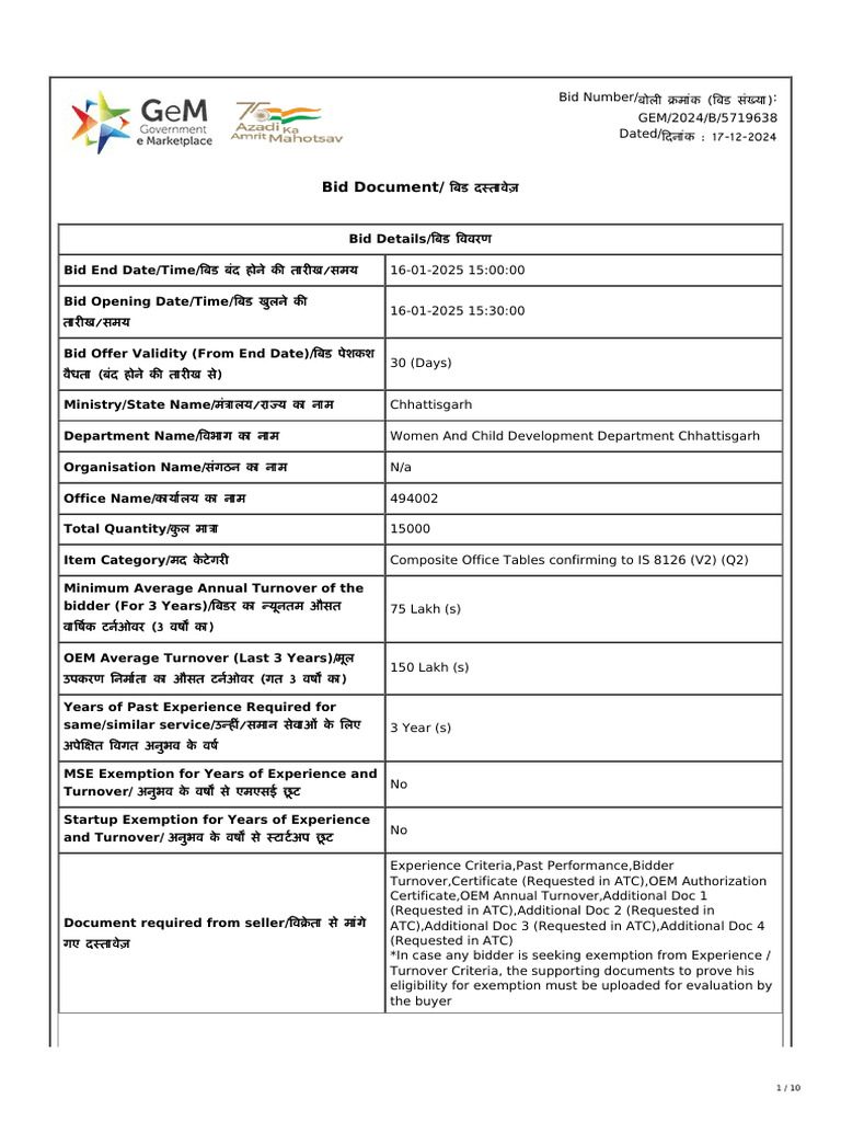 Composite Office Tables Confirming To Is 8126 (V2) (Q2) Draft GeM-Bidding-17.12.24 | PDF ...