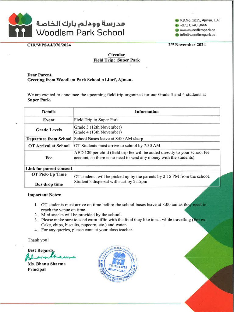 3-4 Field Trip Circular | PDF