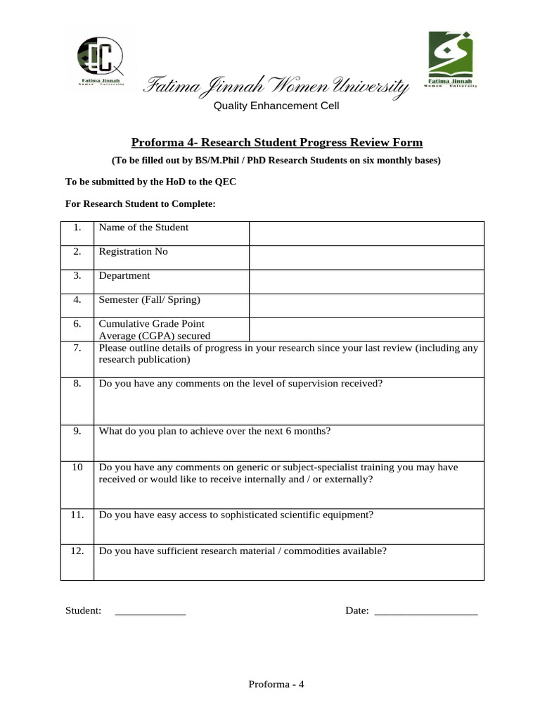 Performa 4_Research Student Progress Review Form | PDF | Thesis ... Performa 4_Research Student Progress Review Form | PDF | Thesis ...