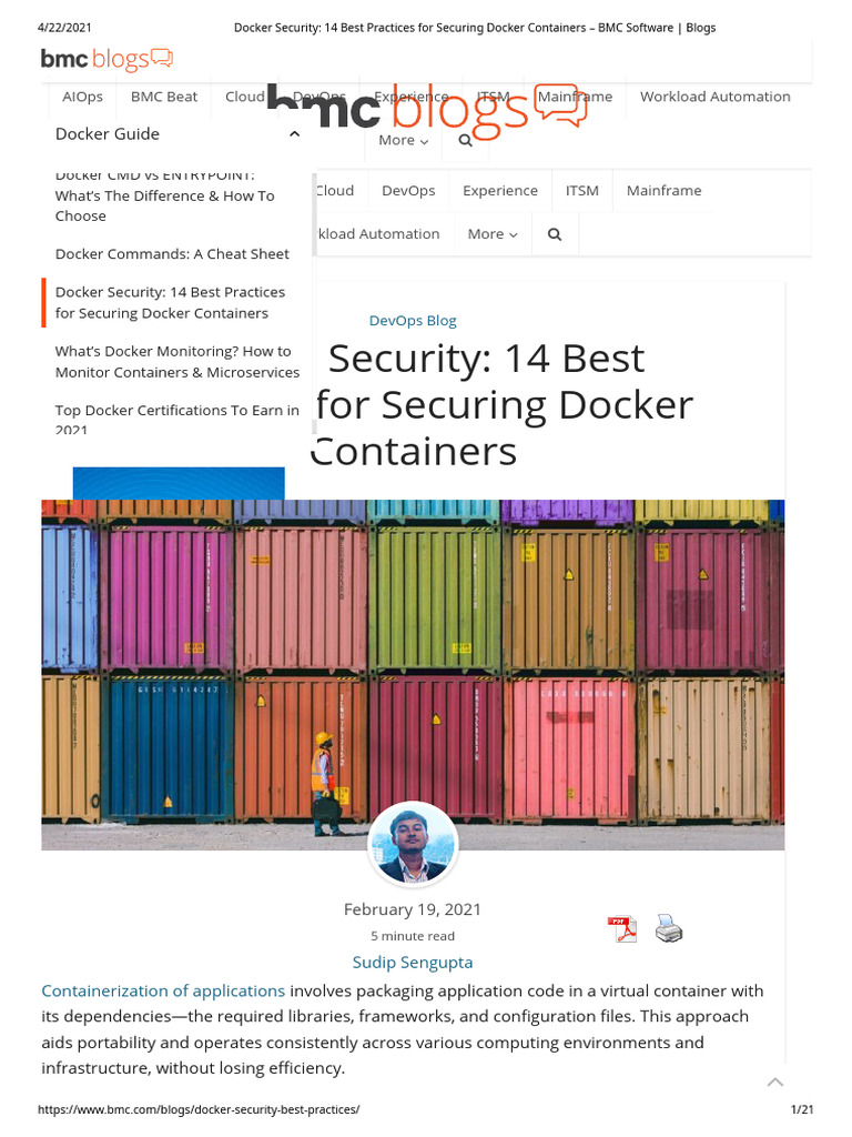 Docker Security 14 Best Practices For Securing Docker Containers Bmc Software Blogs Pdf