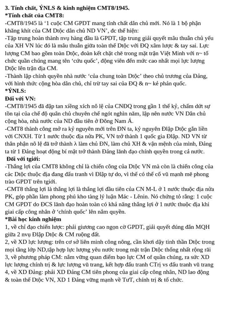 ĐỀ CƯƠNG LỊCH SỬ ĐẢNG CSVN | PDF