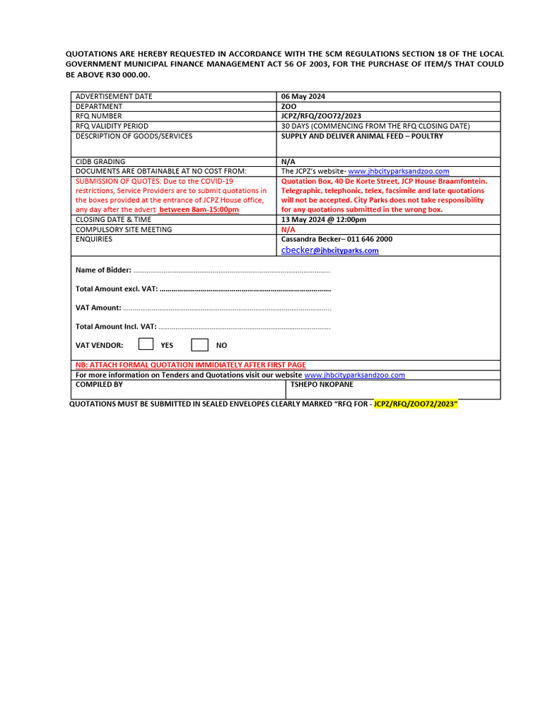 JCPZ-RFQ-ZOO72-2023 (1) | PDF | Taxes | Business