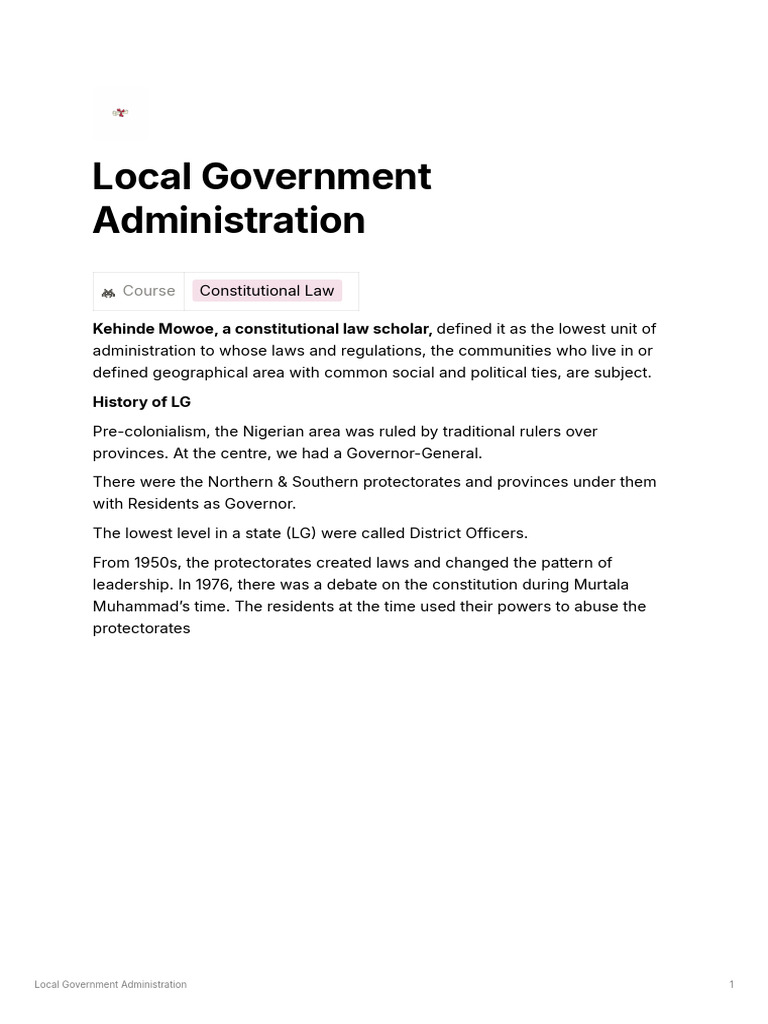 Overview of Local Government Administration | PDF