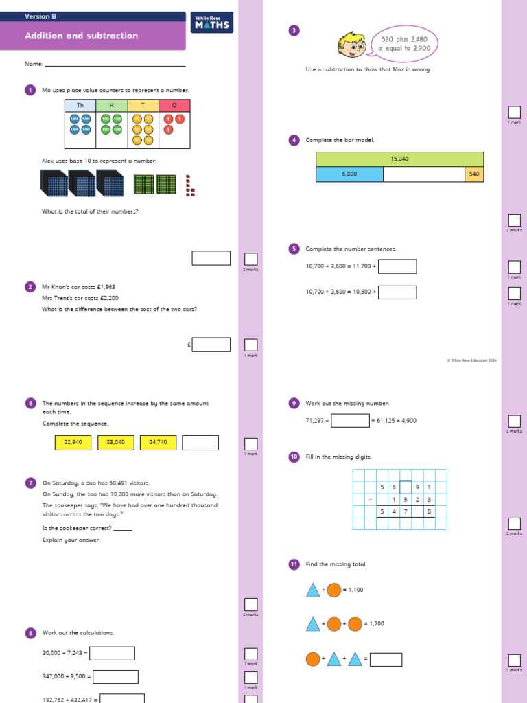 Y5 Autumn B2 EoB Assessment Version B | PDF | Mathematics