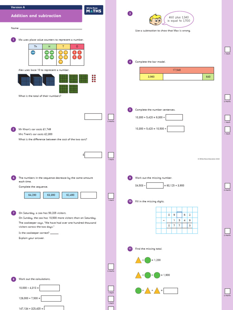 Y5 Autumn B2 EoB Assessment Version A | PDF | Mathematics