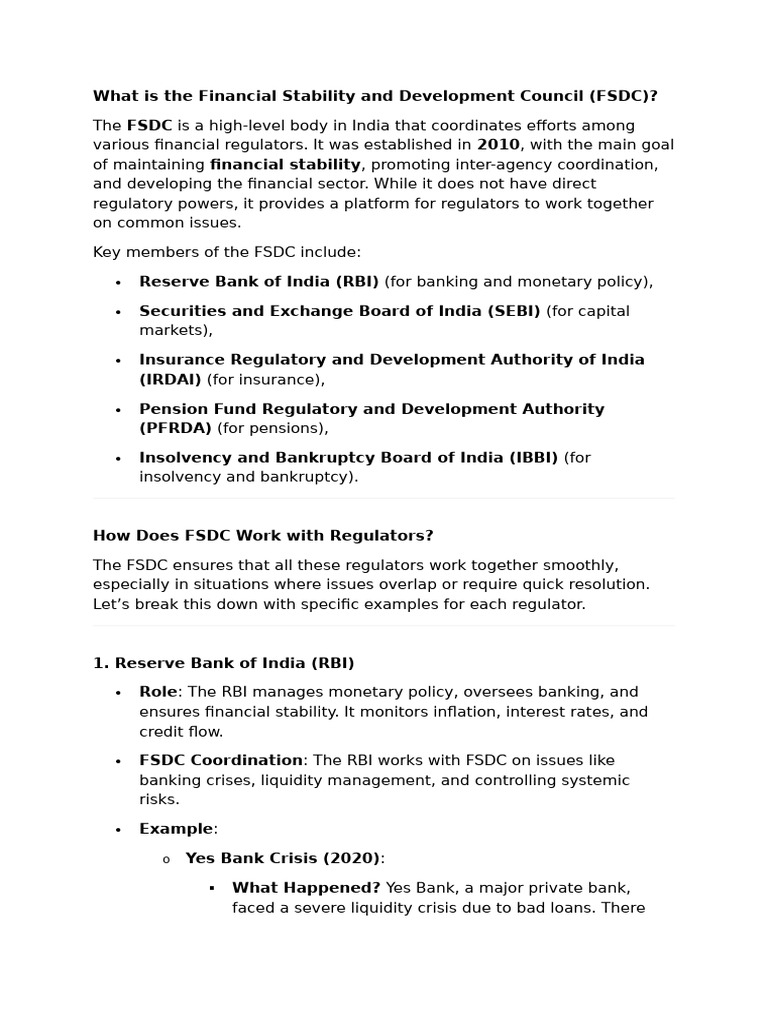 Understanding India's FSDC Role and Impact | PDF | Reserve Bank Of ...