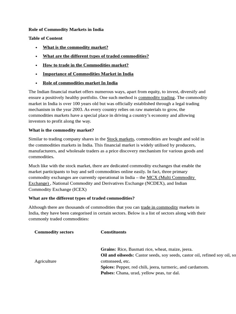 Overview of India's Commodity Market | PDF | Futures Contract ...