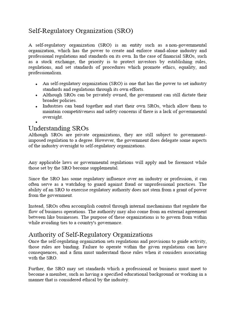 Sro | PDF | Capital Market | Stocks