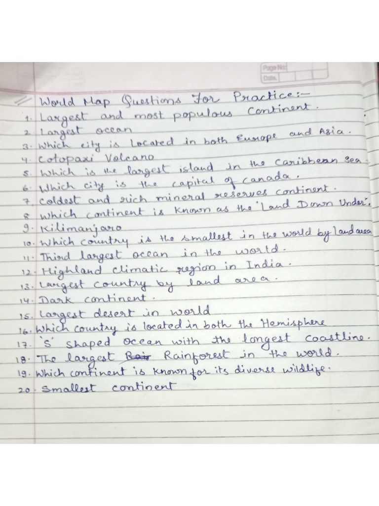 Geography Map Questions For Practice | PDF