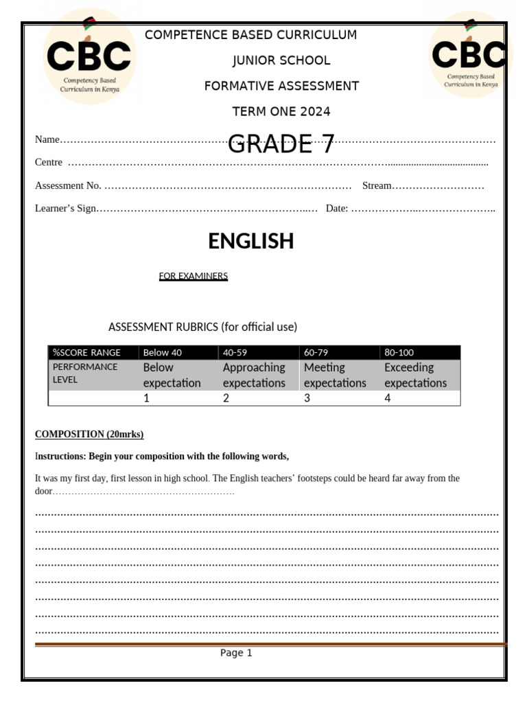 Grade 7 English QS1T 2024 4 | PDF | Body Language | Communication