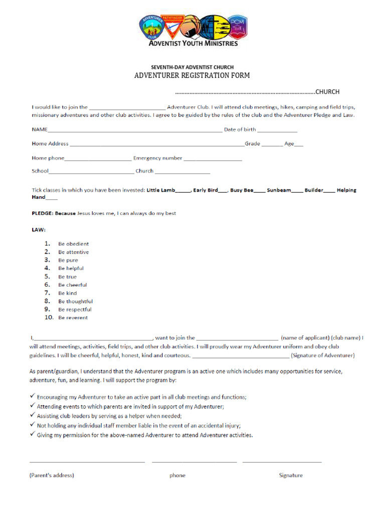 Adventurer Enrolnment Form | PDF