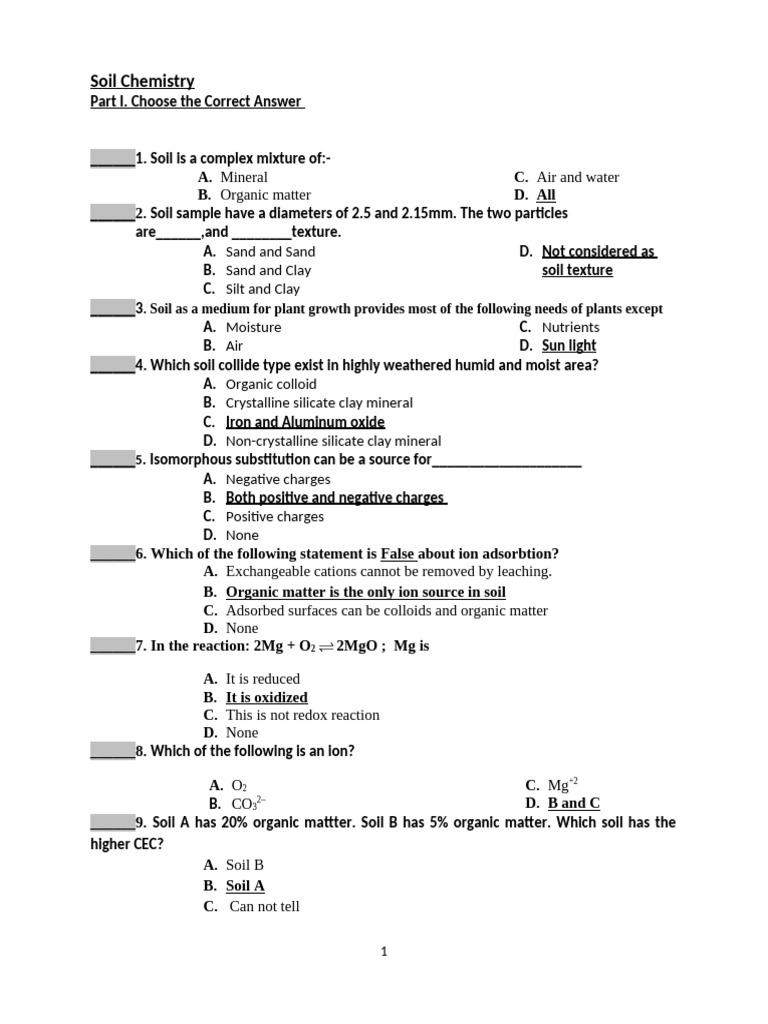 Soil Chemistry Q&A Guide | PDF | Soil | Organic Matter