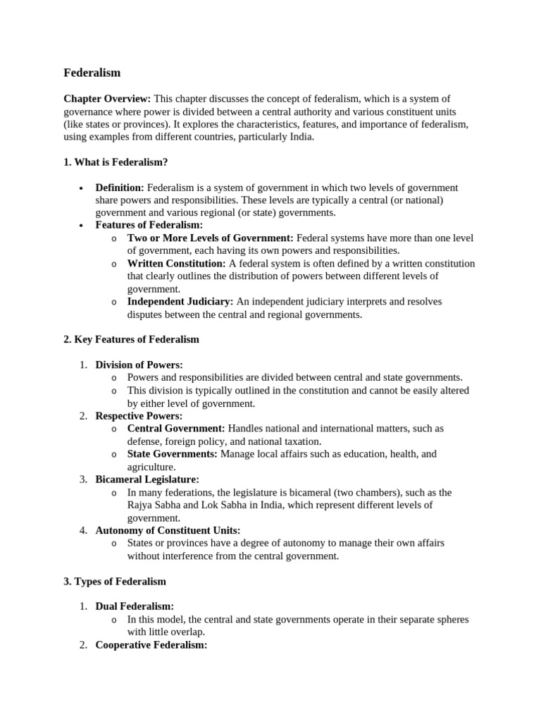 Federalism small notes | PDF | Federalism | Government Of India