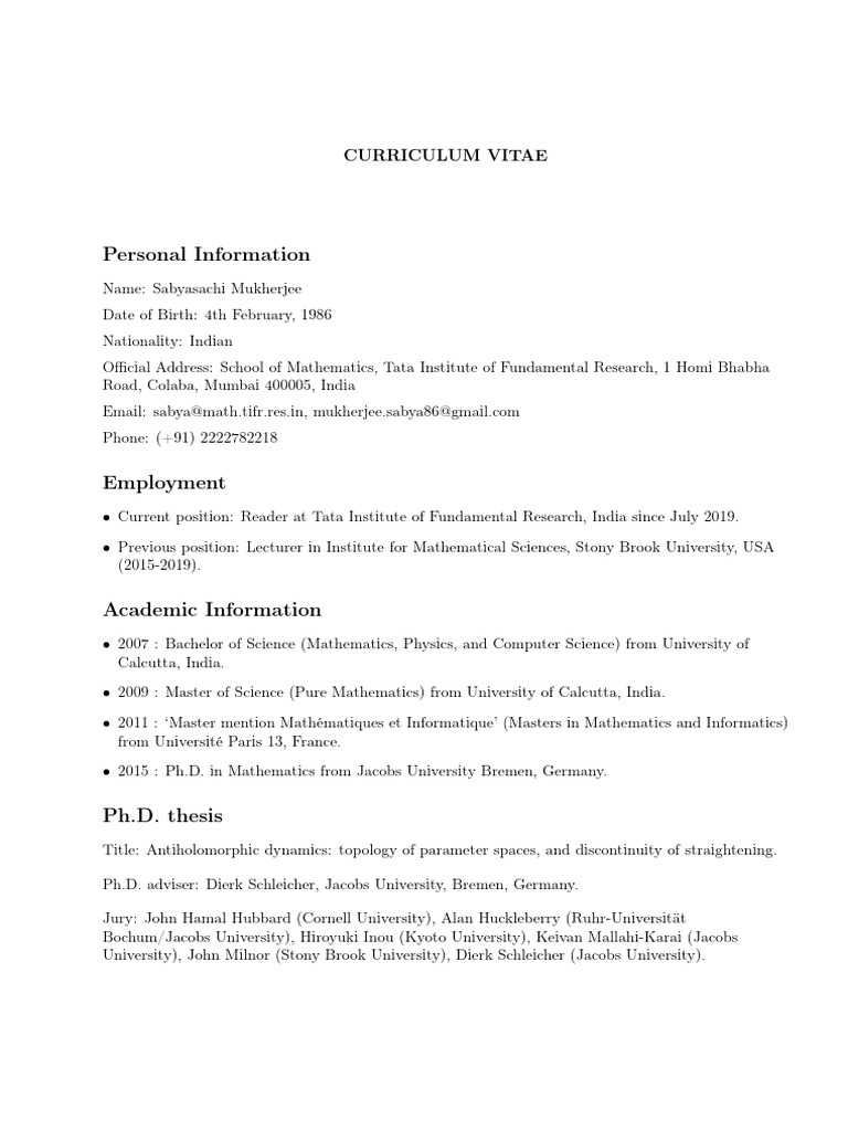 CV Sabya | PDF | Mathematics | Complex Analysis