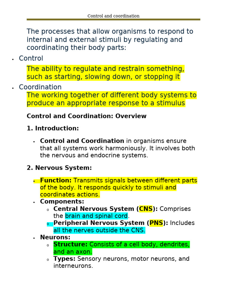 Control and Coordination ? | PDF | Nervous System | Neuron