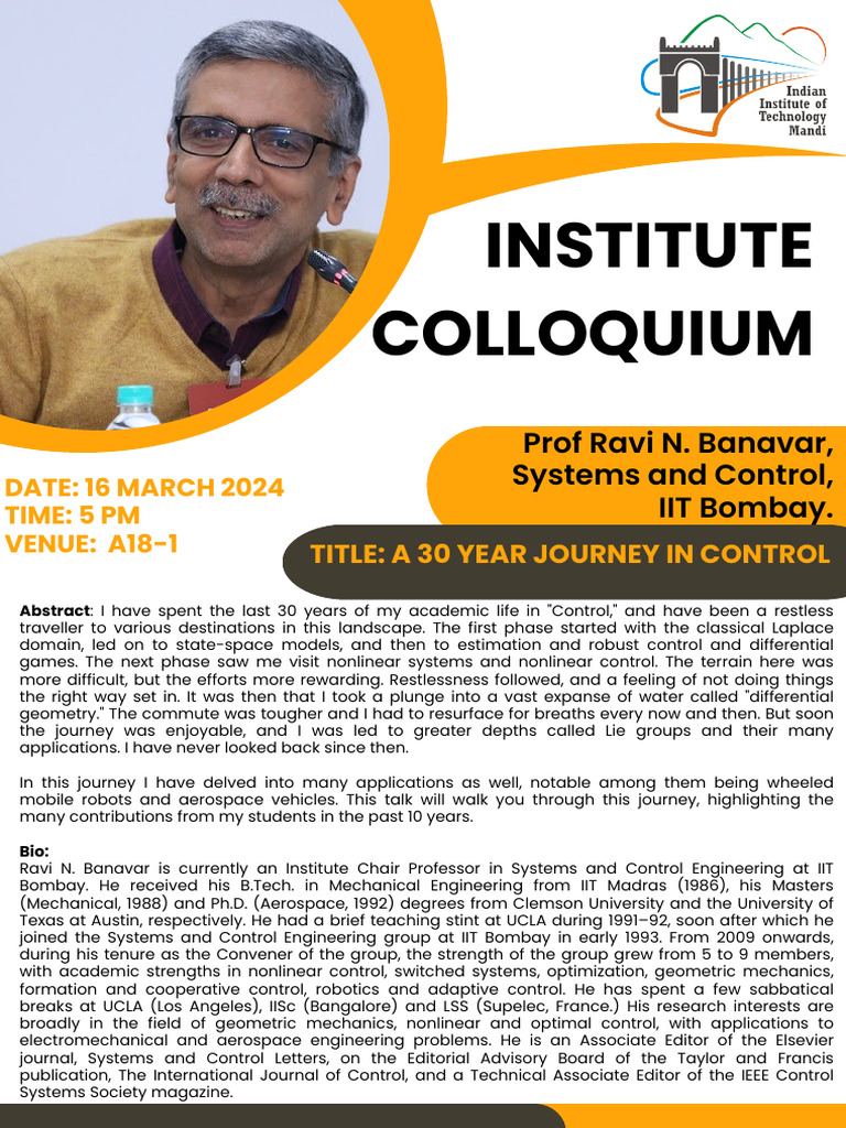 Ravi N. Banavar, Systems and Control, IIT Bombay | PDF | Applied ...