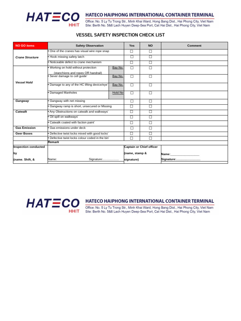 Vessel Safety Inspection Check List | PDF