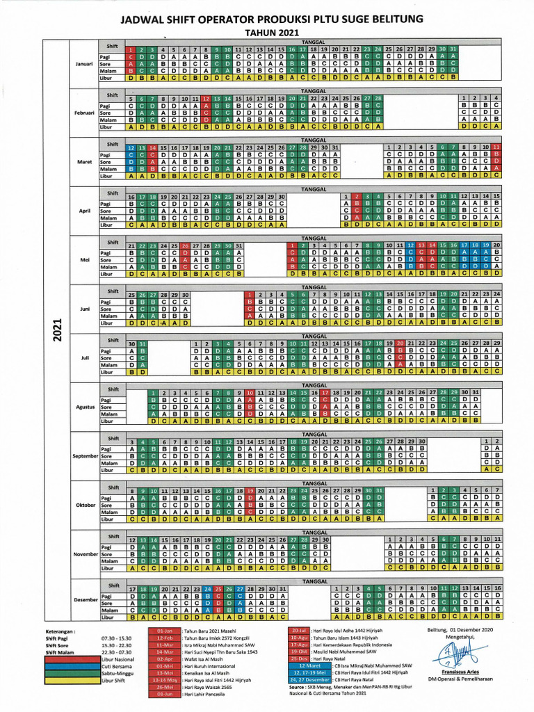 JADWAL SHIFT TAHUN 2021 | PDF