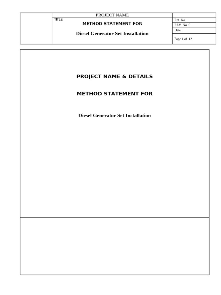 Method Statement For Installation Of Diesel Generator Set Pdf