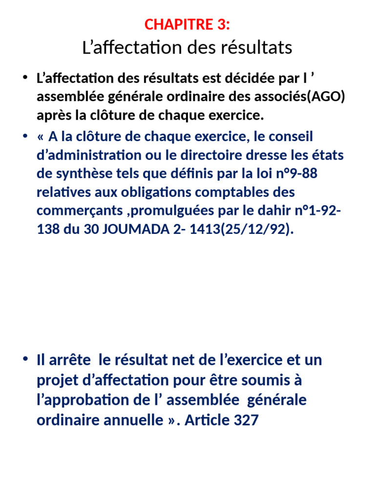 AFFECTATION DES RESULTAS COURS A DISTANCE | PDF | Capitaux propres | Dividende