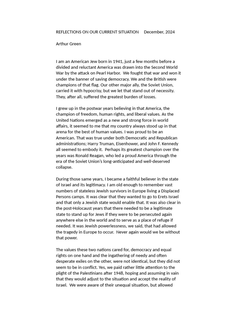 Reflections on American Values | PDF | Israel | World Politics