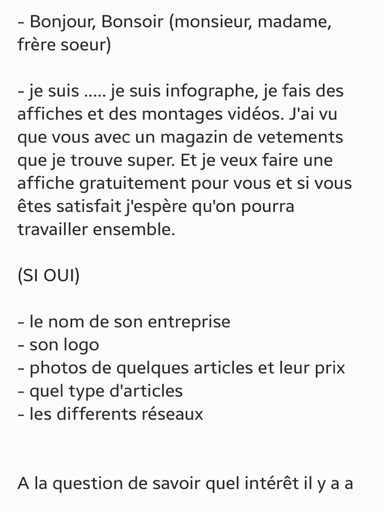 Script Pour Premier Contact Avec Les Cliens (Plus) | PDF