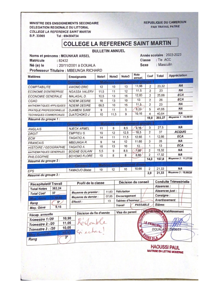 BULLETIN ANNUEL Tle | PDF