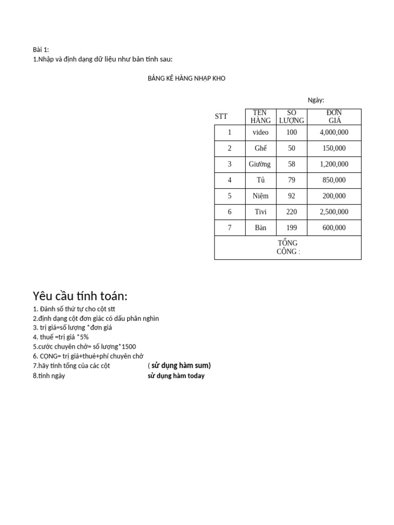 bài tập excel1 | PDF