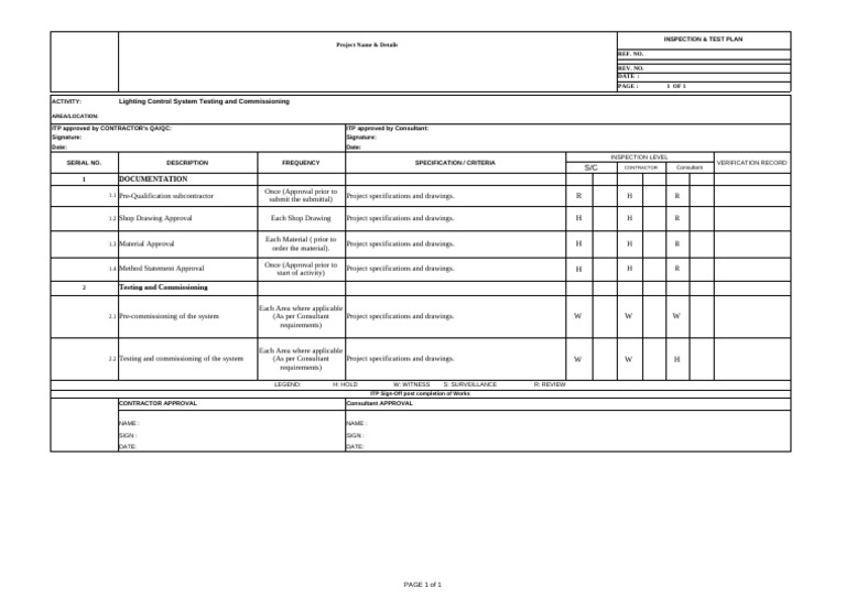 ITP For Lighting Control System Testing and Commissioning | PDF ...