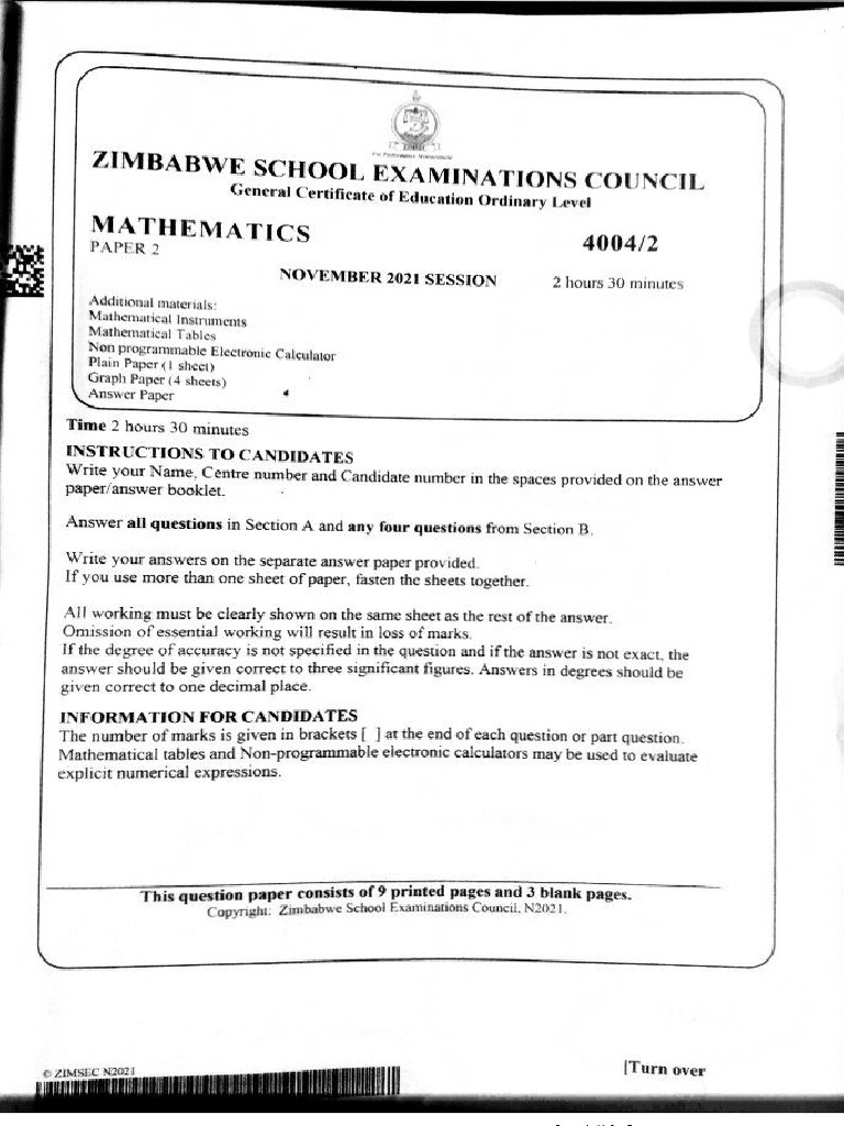 O Level Maths Paper 2 Nov 2021 08-Dec-2021 10-39-57 | PDF