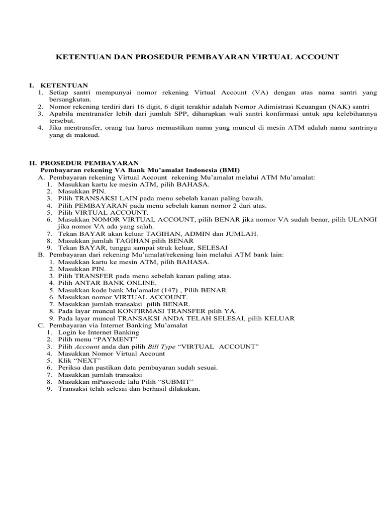Panduan Pembayaran Virtual Account | PDF