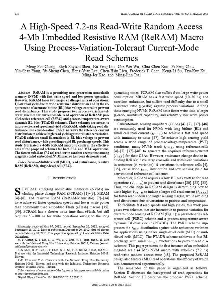 A High-Speed 7.2-Ns Read-Write Random Access 4-Mb Embedded Resistive ...